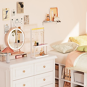 Lolalet Jewelry Organizer Stand Holder Mother's Day Gift, 4-Tier Cute Necklace Holder Stand Rack with 12 Hooks Place Rings Necklaces for Teen Girl Room Decor -White