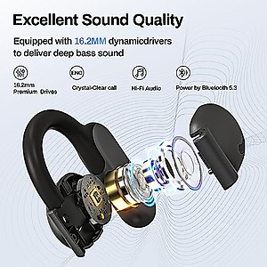 DACOM Open Ear Headphones Bluetooth 5.3, True Wireless Open Ear Earbuds with 16.2mm Dynamic Drivers 45Hrs Playtime Wireless Earbuds Long-Lasting Comfort Sport Earbuds for Running Workout