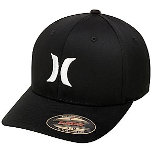 Hurley Men's One And Only Black Flexfit Hat, White, Small/Medium