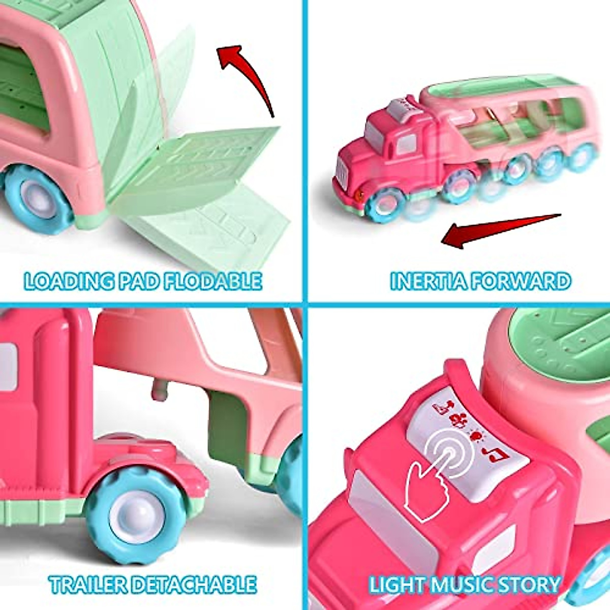 FUN LITTLE TOYS Truck Toys for Kids 2-4, Kids Toys Girls Age 2 3 4 5, Toddler Princess Girl Toys Carrier Truck with Cars and Planes, Toddler Birthday Gifts with Music & Lights for 2 3 4 5 Year Girls