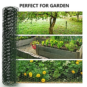 Aboofx Green Chicken Wire for Floral Arrangements, 40 x 13.7 inch Chicken Wire Mesh, Hexagonal PVC Coated Galvanized Iron Wire for Garden, Chicken Wire Fencing with 20 Zip Ties and 1 Pair of Glove