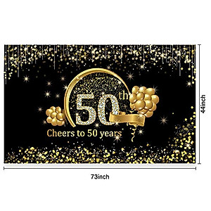 Kauayurk 50th Birthday Banner Backdrop with Balloon Garland Arch Decorations - Gold Extra Large Cheers to 50 Years Birthday Party Photo Booth Background and Balloon Garland Supplies