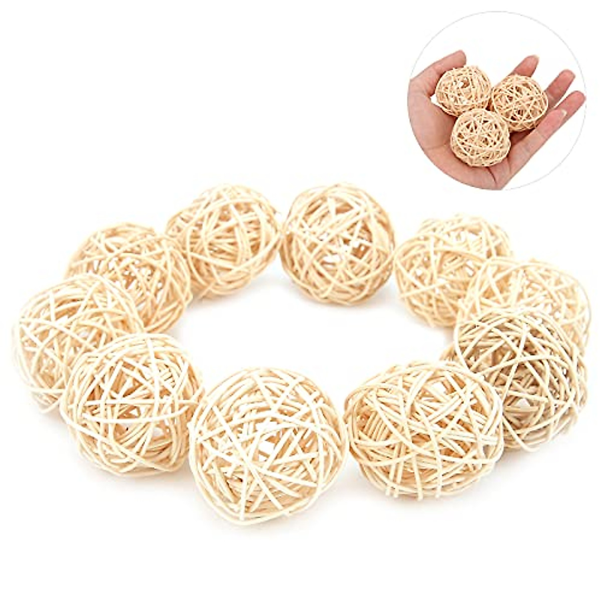 Hztyyier 10Pcs Rattan Balls, Natural Parrot Parakeet Chewing Toys Rattan Balls for Parakeet Budgie Cockatoo Hanging DIY Crafts