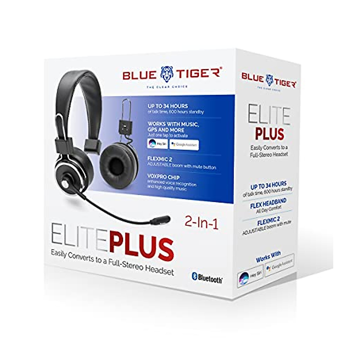 Blue Tiger Elite Plus Premium Single and Dual Ear Wireless Headset – Professional Truckers’ Noise Cancellation Head Set with Microphone – Long Battery Life, No Wires