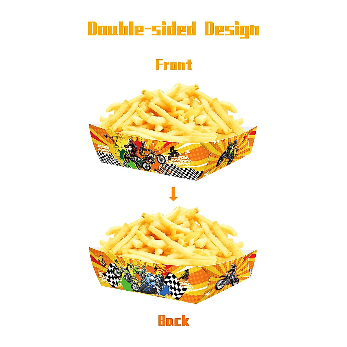 Heidaman Dirt Bike Paper Trays, 12pce, Yellow, Disposable, Motorcycle Design, Birthday Party Supplies