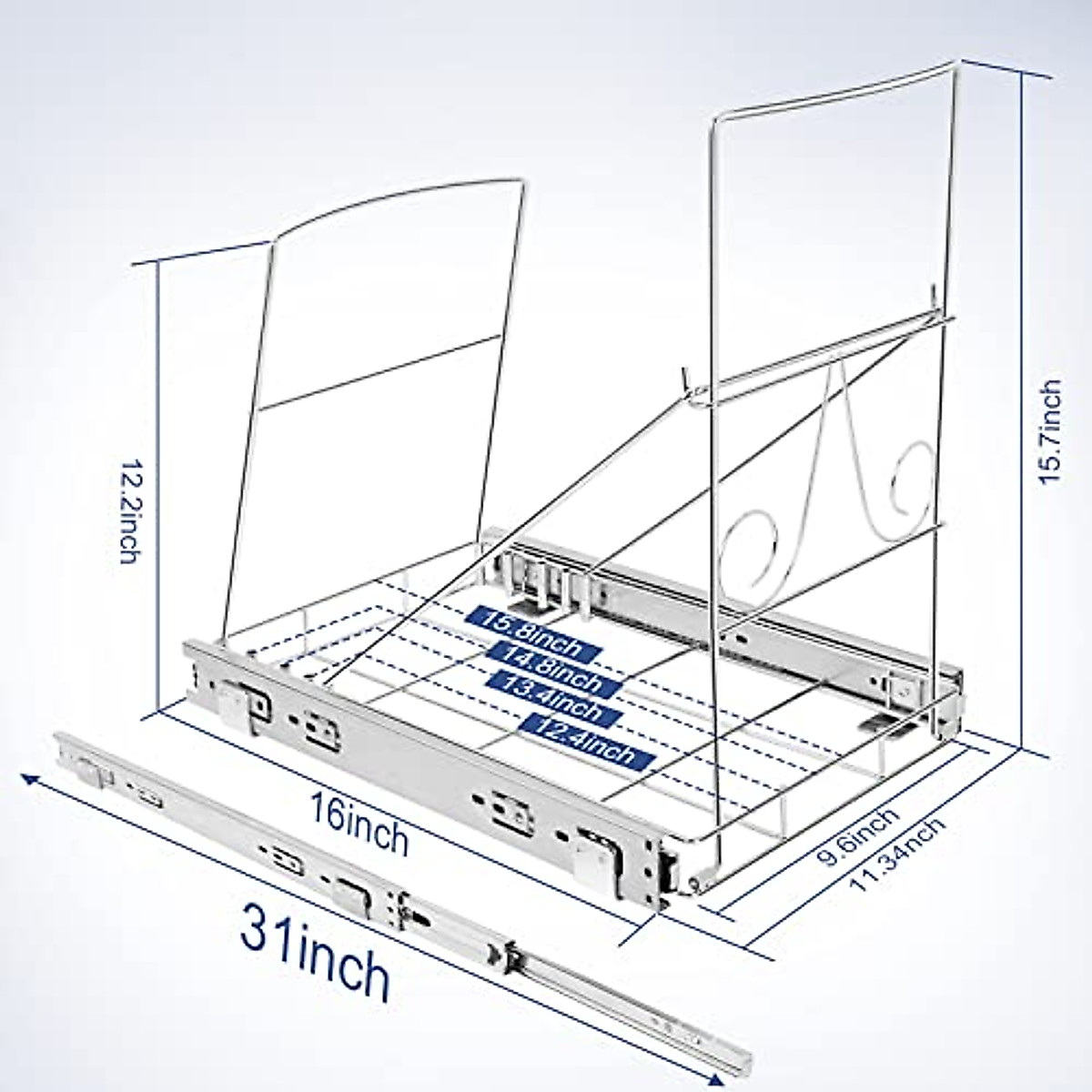 Pull Out Adjustable Under Cabinet Trash Can Pull Out Slider Slide Shelf for Kitchen Sink, Fit for Most 7-11 Gallon Garbage Can - Trash Can Not Included