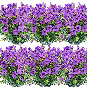 XEOLIAN 12 Bundles Artificial Flowers Outdoor UV Resistant Fake Plastic Plants Indoor Outside Hanging Plants Garden Porch Window Box Home Wedding Farmhouse Festive Shrub Decor (Purple)