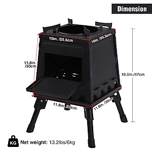 Lineslife Wood Burning Camp Stove, Portable Cast Iron Camping Wood Stove, Black Woodstove with Carrying Case for Backpacking Outdoor Cooking, Large