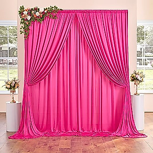 10 ft x 10 ft Wrinkle Free Hot Pink Backdrop Curtain Panels, Polyester Photography Backdrop Drapes, Wedding Party Home Decoration Supplies