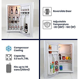 Coors Light Rocky Mountain 3.2 cu ft (90L) refrigerator Compact Fridge Bottle Opener White Space Saving Flat Back Design Reversible Door Adjustable Temperature Control Tempered Glass Shelves Office RV