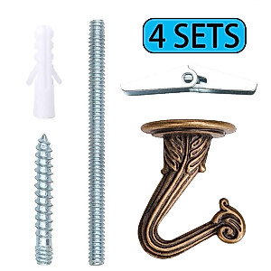 OBSTKUCHEN 4 Sets Swag Ceiling Hooks Heavy Duty Swag Hook with Hardware for Hanging Plants Ceiling Installation Cavity Wall Fixing (4, Antique Brass)