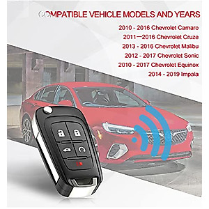 Replacement for New Keyless Entry Remote Fob 5 Button Flip Car Key Fob Select Chevy Impala Malibu Cruze Equinox 2010-2017 and Other Vehicles That Use FCCID: OHT01060512 V2T01060514