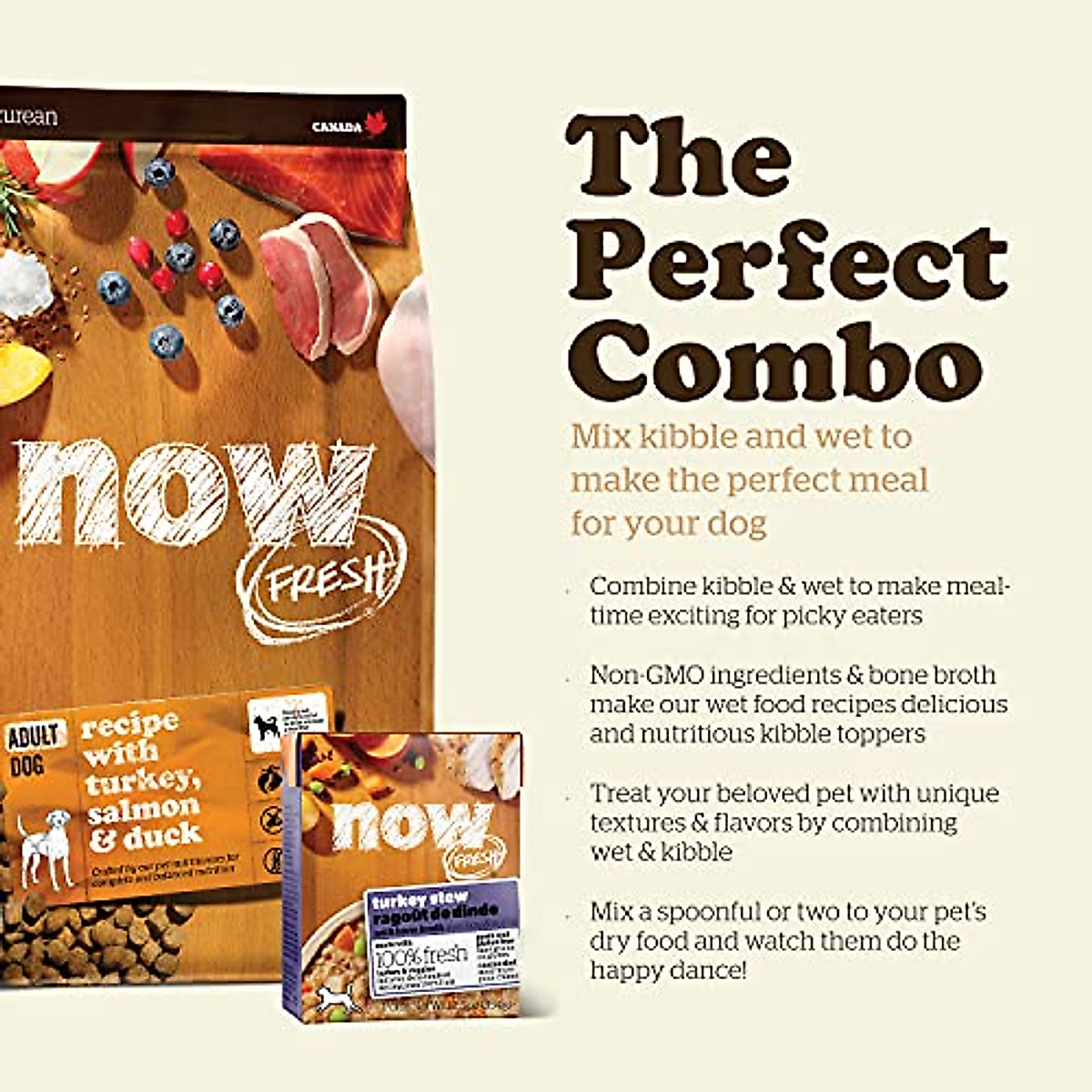 Now Fresh Dry Dog Food, Turkey, Salmon and Duck Recipe, 22 lbs - Grain Free Dog Food, Made with Real Meat and Fish for Small, Medium, and Large Breed Adults