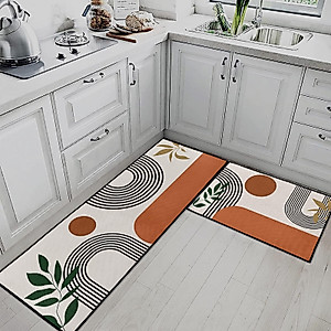 Tayney Mid Century Boho Home Kitchen Rugs and Mats Non Skid Washable Set of 2, Bohemian Kitchen Mats for Floor, Abstract Geometric Kitchen Runner Rug, Modern Minimalist Kitchen Decor