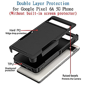 Bisbkrar Case for Google Pixel 6A 5G, Commuter Phone Case [Military Grade] 2 in 1 Shockproof Rugged Protective, Heavy Duty Cover for Pixel 6A 5G Black(Without Built-in Screen Protector)