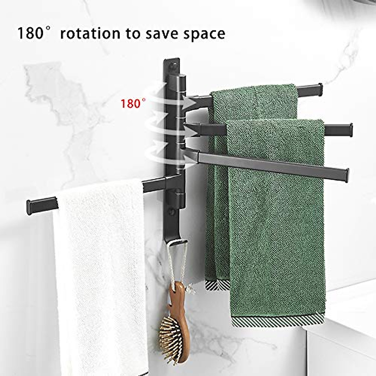 Towel Rack, Wall-Mounted Non-Perforated Bathroom Storage Rack，with 4 Arms Easy to Install, for Hanging Storage in Kitchen or Bathroom