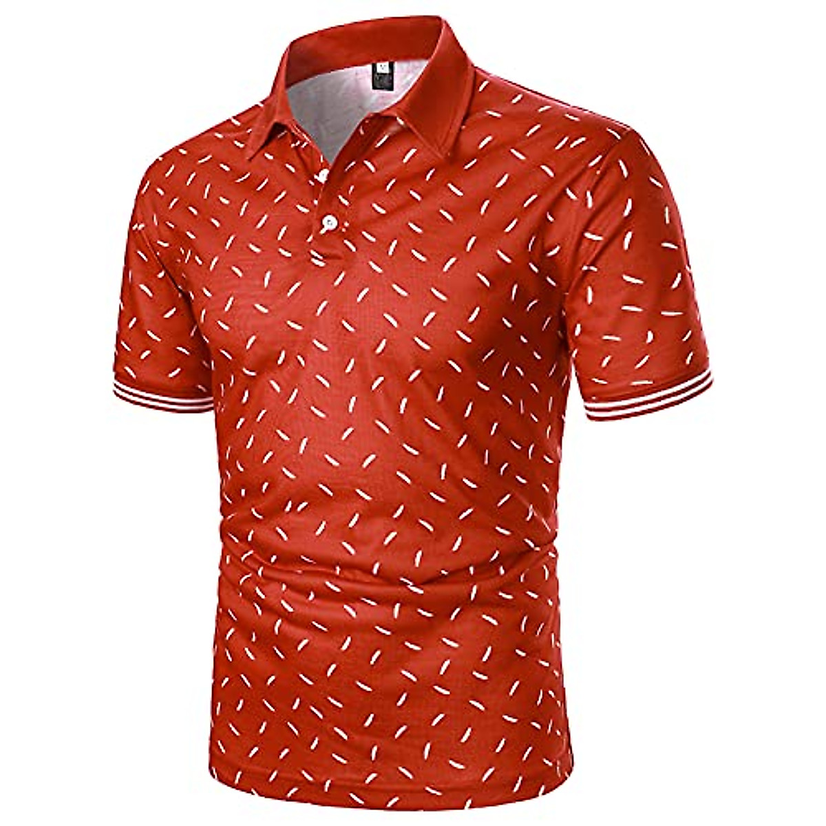 Men's Spring Short Button Print Summer Sleeve Stitching and Casual Men's Blouse Trim Menswear T Shirt (Red, XXL)