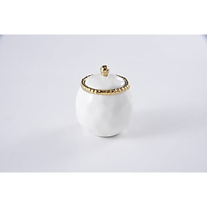 Pampa Bay Golden Salerno Porcelain Covered Sugar Bowl with Beaded Trim, White/Gold