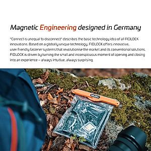 FIDLOCK Hermetic Dry Bag Maxi - Flexible Magnetic Self-Sealing Bag for Cellphone | 100% Waterproof and Sand Proof - Practical Size with a Large Opening, with Lanyard included - Orange Transparent