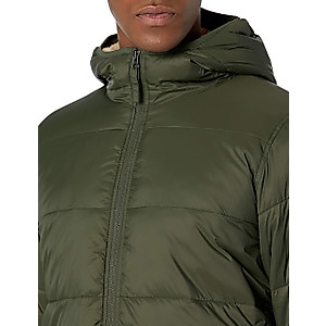 Amazon Essentials Men's Long-Sleeve Water-Resistant Sherpa-Lined Puffer Jacket, Dark Olive, Medium