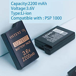 OSTENT High Capacity Quality Real 2200mAh 3.6V Lithium Ion Li-ion Polymer Rechargeable Battery Pack Replacement Upgraded Version for Sony PSP 1000 PSP-280 Console Video Games