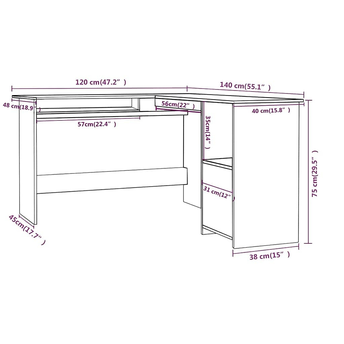 Matalde L Shaped Corner Desk, Computer Desk with Pull Out Keyboard Tray and 2 Open Shelves, Home Office Workstation, Contemporary Writing Desk, Sonoma Oak
