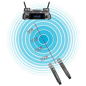 Berlingtone, Professional Dual Dynamic Handheld UHF Wireless Microphone System, Magnetic Wireless Charging, 2x100 Adjustable Frequency Channels for Karaoke, Meeting, Church, up 200ft Range (BR-60UM)