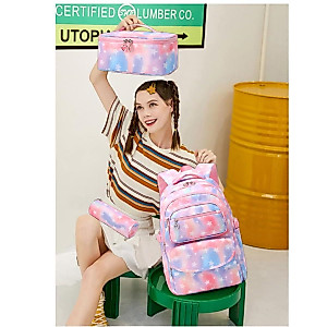 Kids Backpack with Lunch Box, Backpack for Girls, Lightweight Elementary Bookbags Middle-School Backpacks Set, Cute Star-print Schoolbag