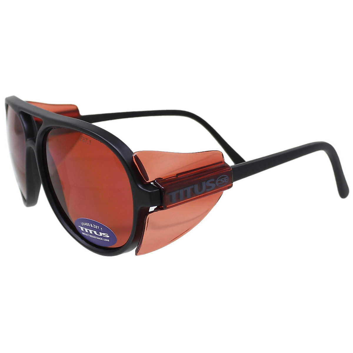 TITUS G35 Retro Aviator Z87 Sunglasses Eye Protection w/Side Shield Motorcycle Shooting DOT ANSI CE Approved Safety Glasses (Vermillion)