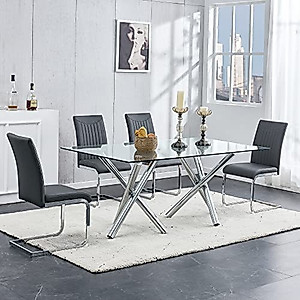 Modern Dining Chairs Set of 4, Kitchen Modern Metal Chairs with Faux Leather Padded Seat High Back and Sturdy Chrome Legs, Chairs for Dining Room, Grey