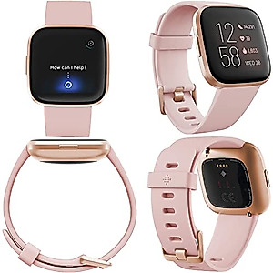 Fitbit Versa 2 Health and Fitness Smart Watch (Petal/Copper Rose) with Heart Rate Monitor, S & L Bands, Bundle with 3.3foot Charge Cable, Wall Adapter, Screen Protectors & PremGear Cloth