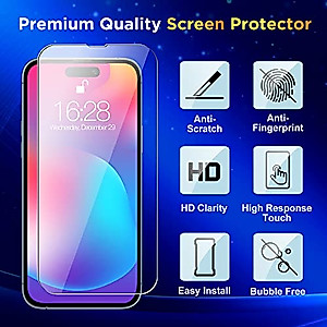 NatuBeau 3 Pack Screen Protector for iPhone 14 Pro Max 6.7" with 3 Pack Camera Lens Protector, HD Clear Tempered Glass iPhone 14 Pro Max Screen Protector, 9H Hardness, Scratch Resistant, Easy Install, Bubble Free, Case Friendly