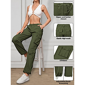 ZMPSIISA Women Pants High Waisted Cargo Pants Combat Military Wide Leg Casual Trousers 8 Pockets(Green,X-Large)