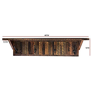 Wall Mounted Reclaimed Barnwood Coat Rack with Shelf – Rustic Wooden Entryway Shelf with Wrought Iron Hooks – Wall Shelf Coat Hanger – Hanging Coat Shelf (48" W x 10.5" H x 7.5" D, Reclaimed Wood)