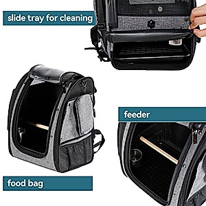Petsfit Bird Carrier Medium Size with Stainless Steel Bowl, Parrot Backpack Includes Slide Tray for Easy Cleaning, 13" x 10" x 16"