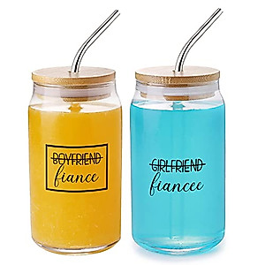 axqania Engagement Gifts for Couples, 16 Oz Coffee Glass, Bride and Groom Gifts, Funny Wedding Gifts for Couple, Just Married Gift, Mr and Mrs, Newlywed, Anniversary, Bridal Shower Gifts