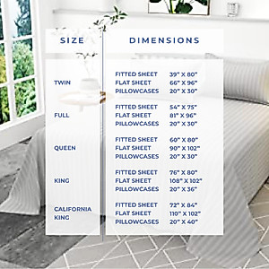 Kotton Culture Striped Cotton Sheets 4 Piece 100% Egyptian Cotton 600 Thread Count Soft Bedding Luxury Hotel Sheets with Deep Pocket Snug Fit Smooth Sateen Weave (White, King)