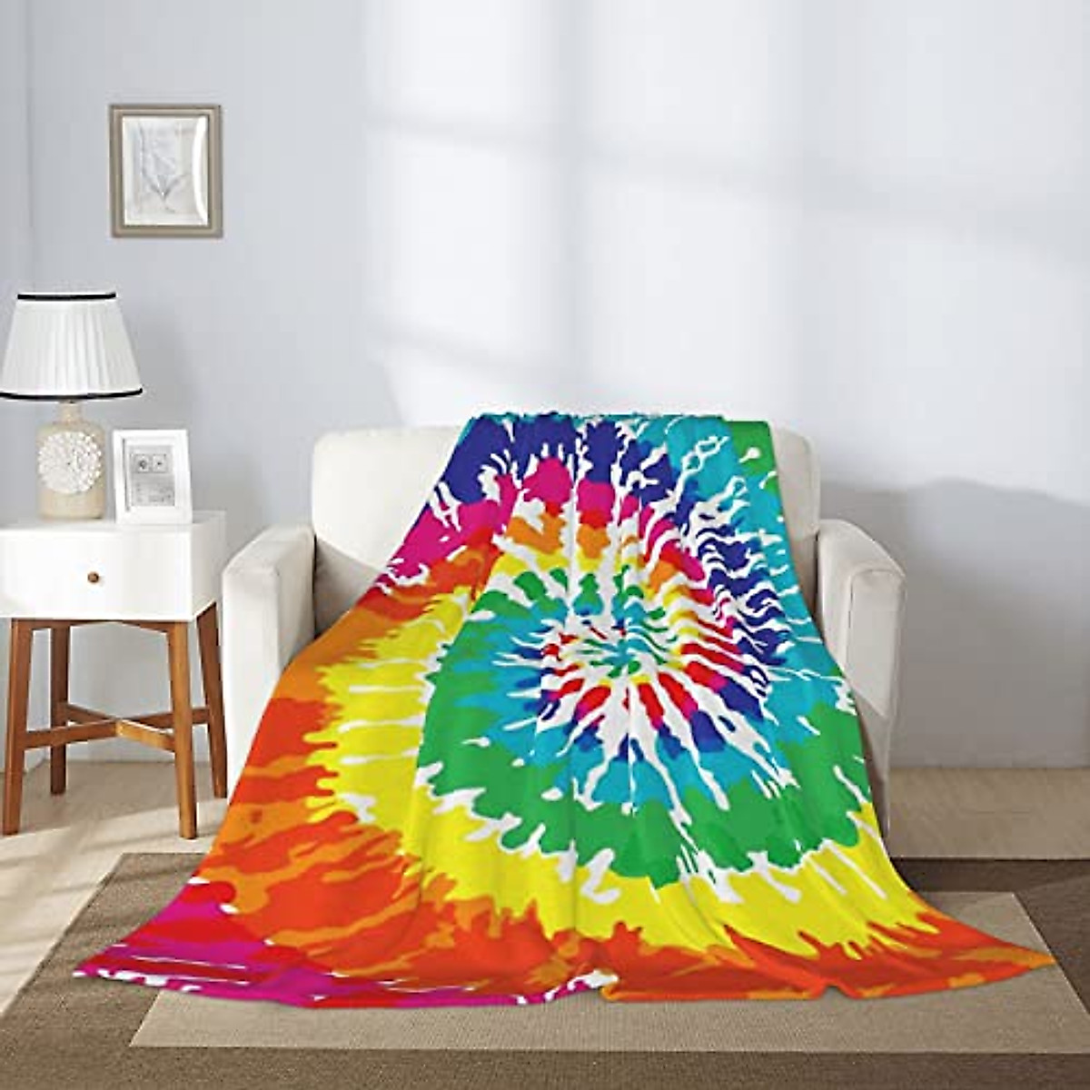 Tye Dye Flannel Blanket Print Soft Comfortable Throw Blanket for Bed,Sofa,Office,Camping and Travel Warm&Lightweight Plush Blanket for All Seasons Gift for Halloween Christmas 50"x60"