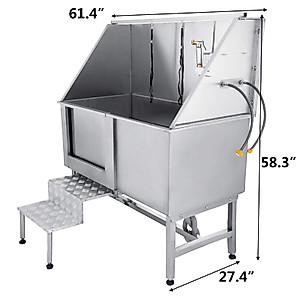 VEVOR 62 inch Professional Dog Grooming Tub Stainless Steel Pet Bathing Tub Large Dog Wash Tub with Faucet Walk-in Ramp Accessories Dog Washing Station Pet Bath Tub
