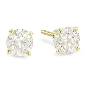 1.25 Carat GIA Certified 18K Yellow Gold Solitaire Diamond Stud Earrings Round Brilliant Shape 4 Prong Screw Back (J Color, I1 Clarity)