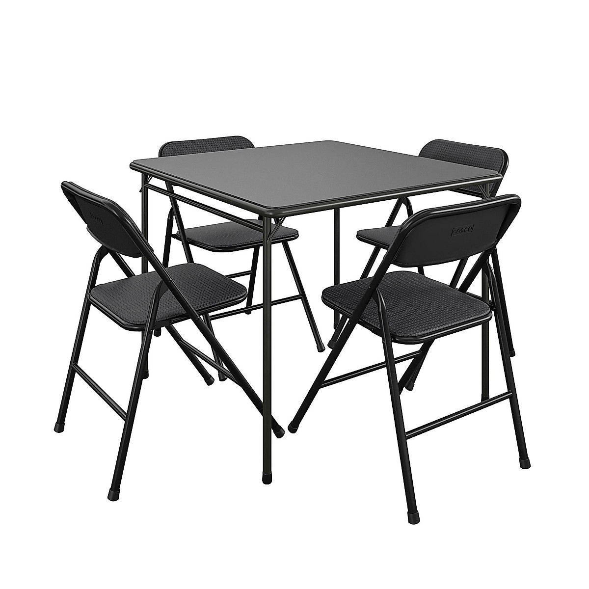 CoscoProducts COSCO Premium 5-Piece Table & Chair Dining Set, with 34" Vinyl Top Card Table and 4 Fabric Padded Seat & Back Folding Chairs, Black
