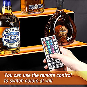 MESAILUP LED Lighted Liquor Bottle Display 24Inch 3 Step Illuminated Bottle Shelf 3 Tier Home Bar Drinks Commercial Lighting Shelves with Remote Control