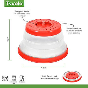 Tovolo Microwave Splatter Cover for Food, 3-Pack (Candy Apple Red) - Collapsible & Vented Silicone Splatter Guard Lid - Microwave Plate & Dish Cover with Handle - BPA-Free Kitchen Gadget for Meal Prep
