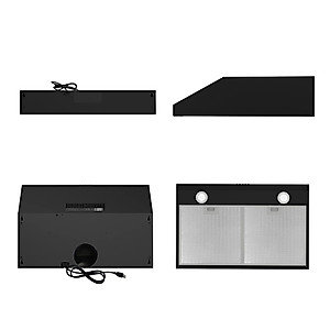 Black Range hood 30 inch, 300CFM Under Cabinet Range Hood with Ducted/Ductless Convertible Slim Kitchen Over Stove Vent, 3 Speed Exhaust Fan, LED Lights, Vent Hood with Charcoal Filter
