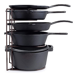 Cuisinel Heavy Duty Pan Organizer - Extra Large 5 Tier Rack - Holds Cast Iron Skillets, Dutch Oven, Griddles - Durable Construction - Space Saving Kitchen Storage - No Assembly Required - Bronze 15"