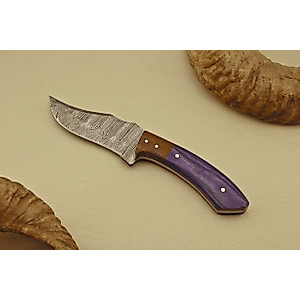 Handmade Damascus Steel Hunting Camping Skinner Knife - Rose Wood Handle Comes With Pure Leather Sheath
