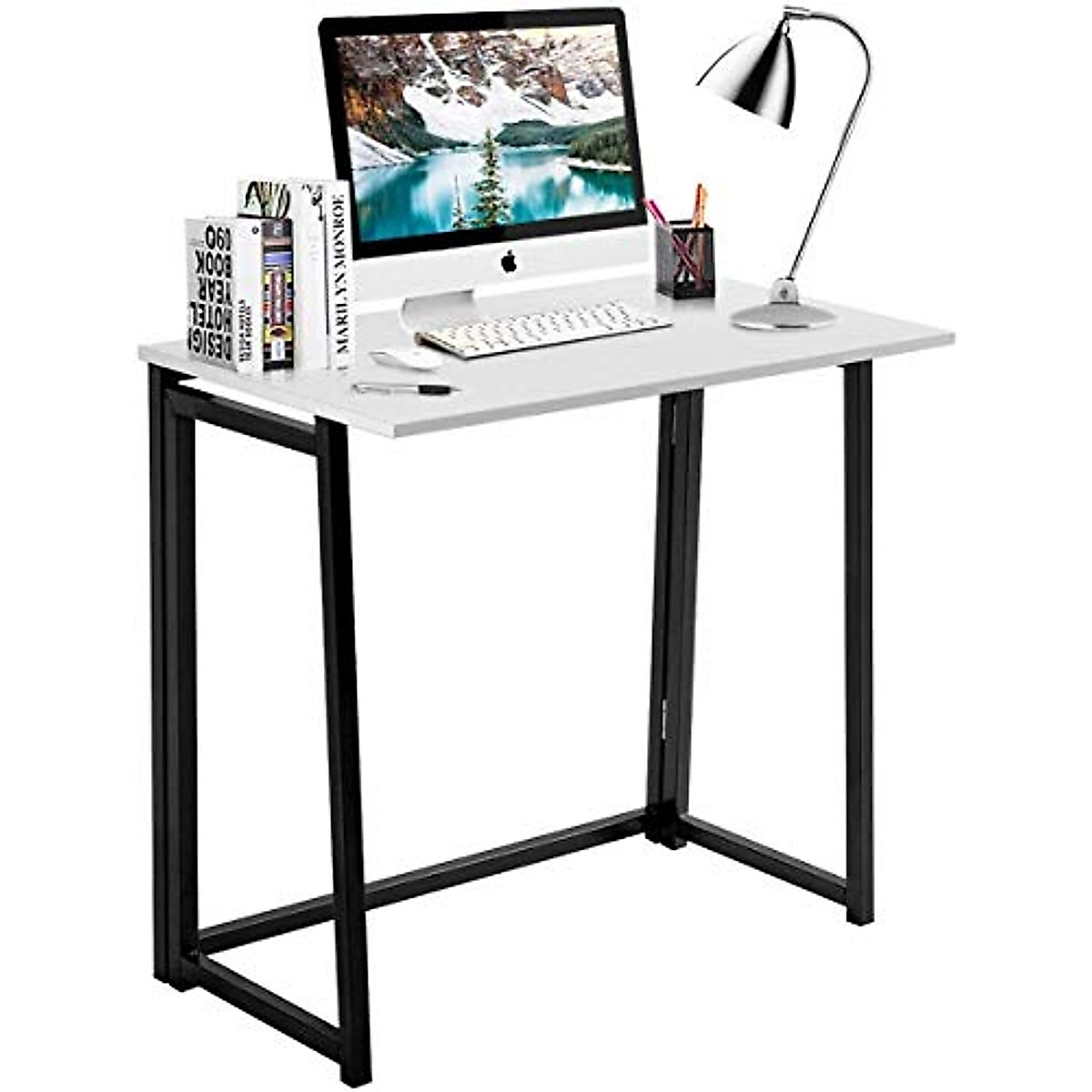LUARANE Foldable Computer Desk, No Assembly Folding Desk, Study Laptop Writing Desk, Compact Reading Table for Small Space Bedroom Home Office (White)