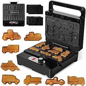 Car Mini Waffle Maker Waffle Iron for Kids 8 Different Cars Shaped Waffles in Minutes, with Timer Knob 2 IN 1 Electric Non-Stick Breakfast Pancake Maker with Removable Plates, Fun Gift for Kids Family