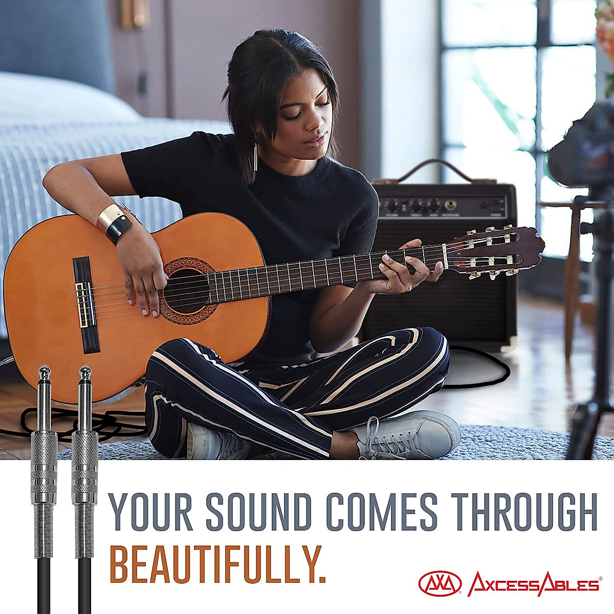 AxcessAbles 1/4 Inch to 1/4 Inch TS Guitar Audio Cable- 10ft | 6.35mm Instrument Cable | Amp Cable for Guitar | Unbalanced 1/4 Patch Cord-10ft