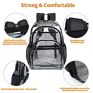 KUI WAN Clear Backpack Heavy Duty,Large Clear Bag PVC Transparent Bag for Stadium,School,Black